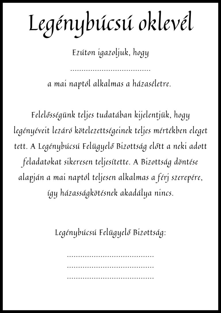 Vicces legenybucsu versek - Oklevél minták